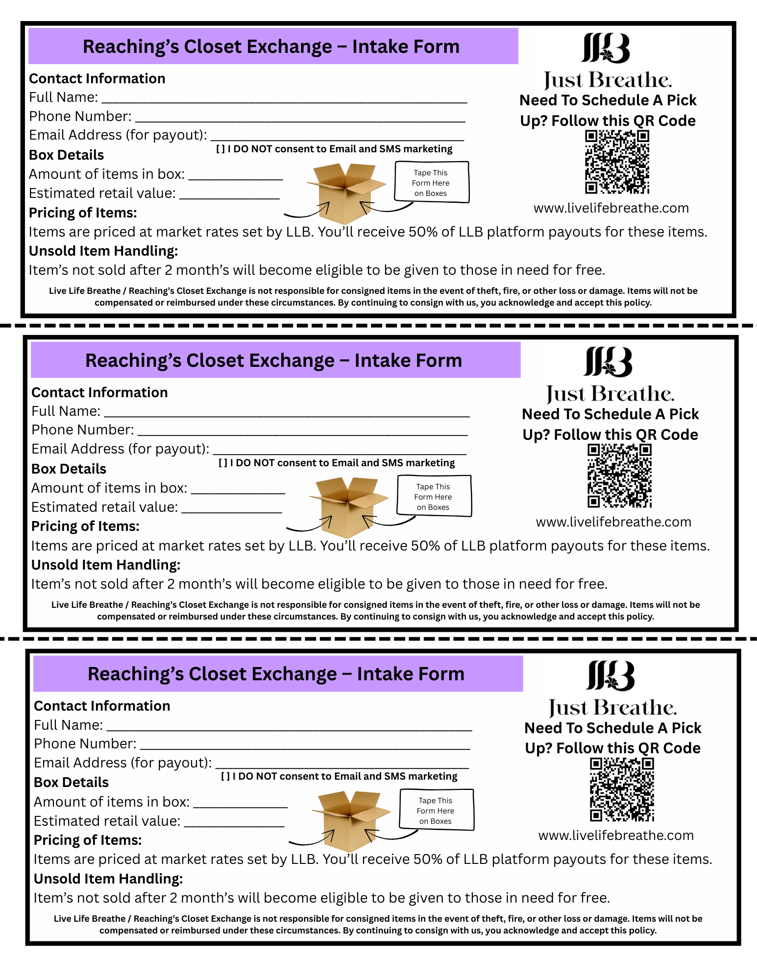 Reaching's Closet Exchange Form – Live Life Breathe Brands